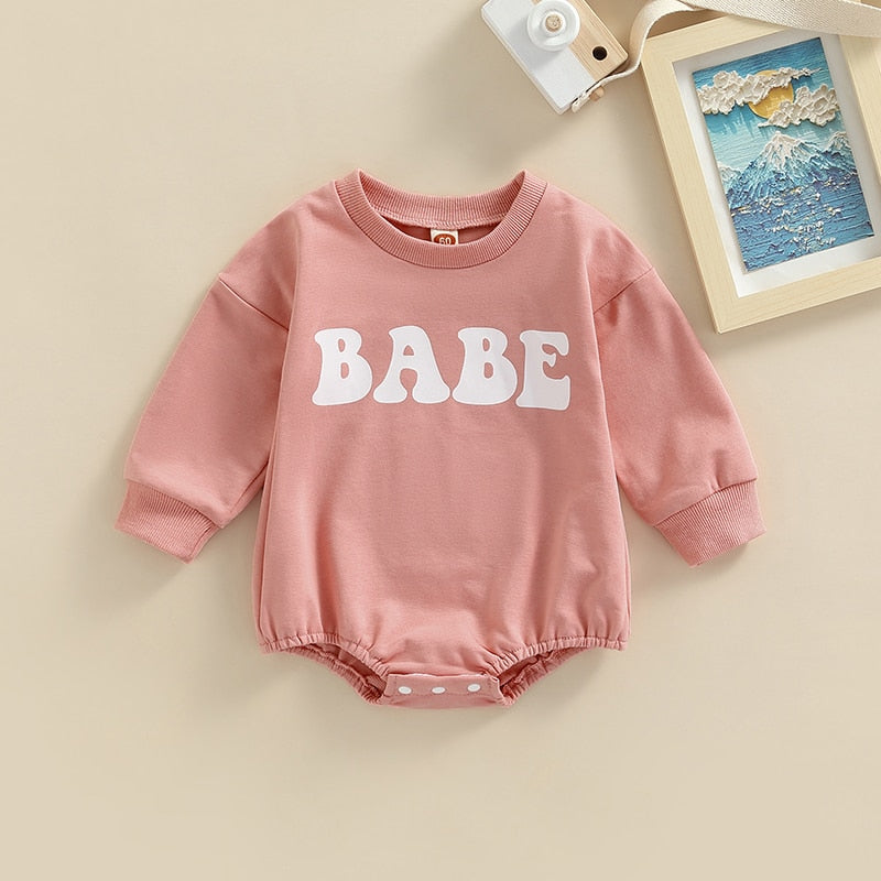Adorable Baby Boy Girl Long Sleeve BABE Bubble Romper – August + Willow